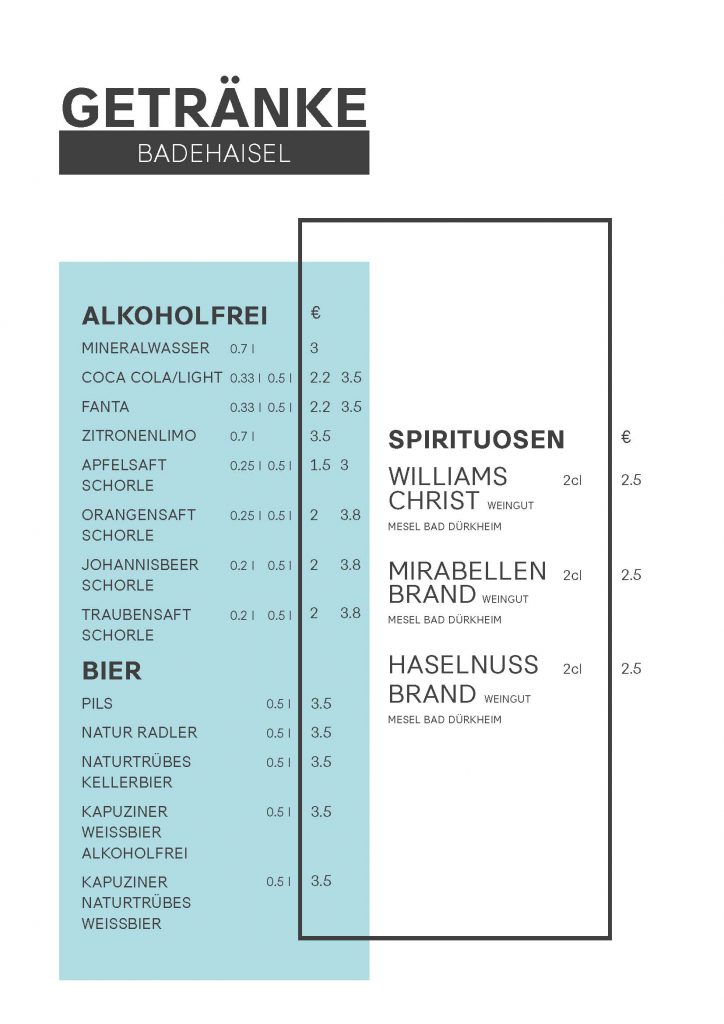 Getränkekarte – Kneipe im Badehaisel